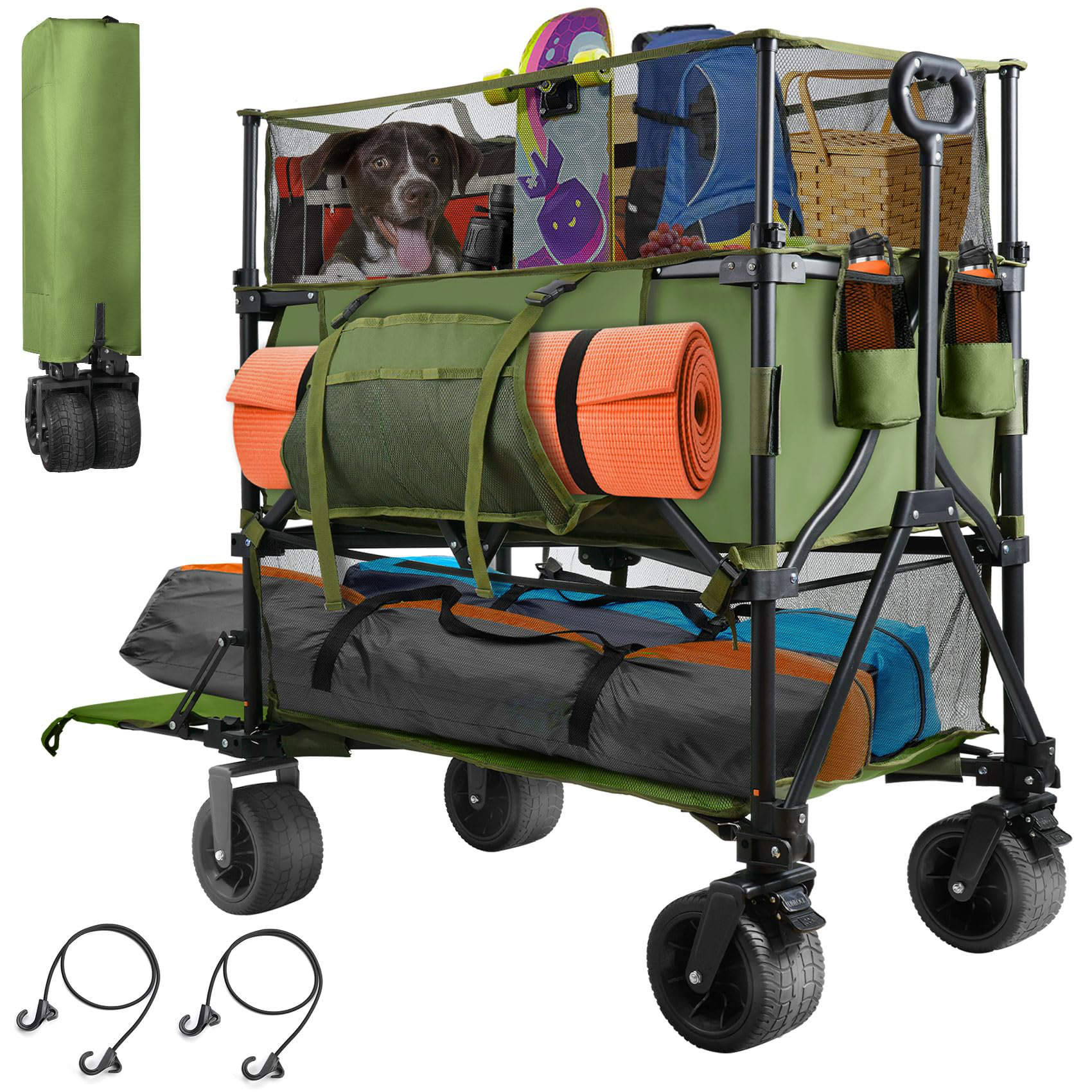 Suteck 54" Double Decker Wagon Cart with Wheels Foldable, 550L Large Capacity Collapsible Wagon ...